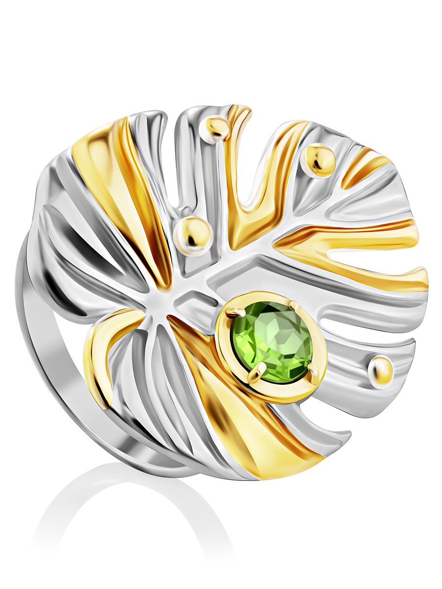 Leaf Motif Silver Chrysolite Ring