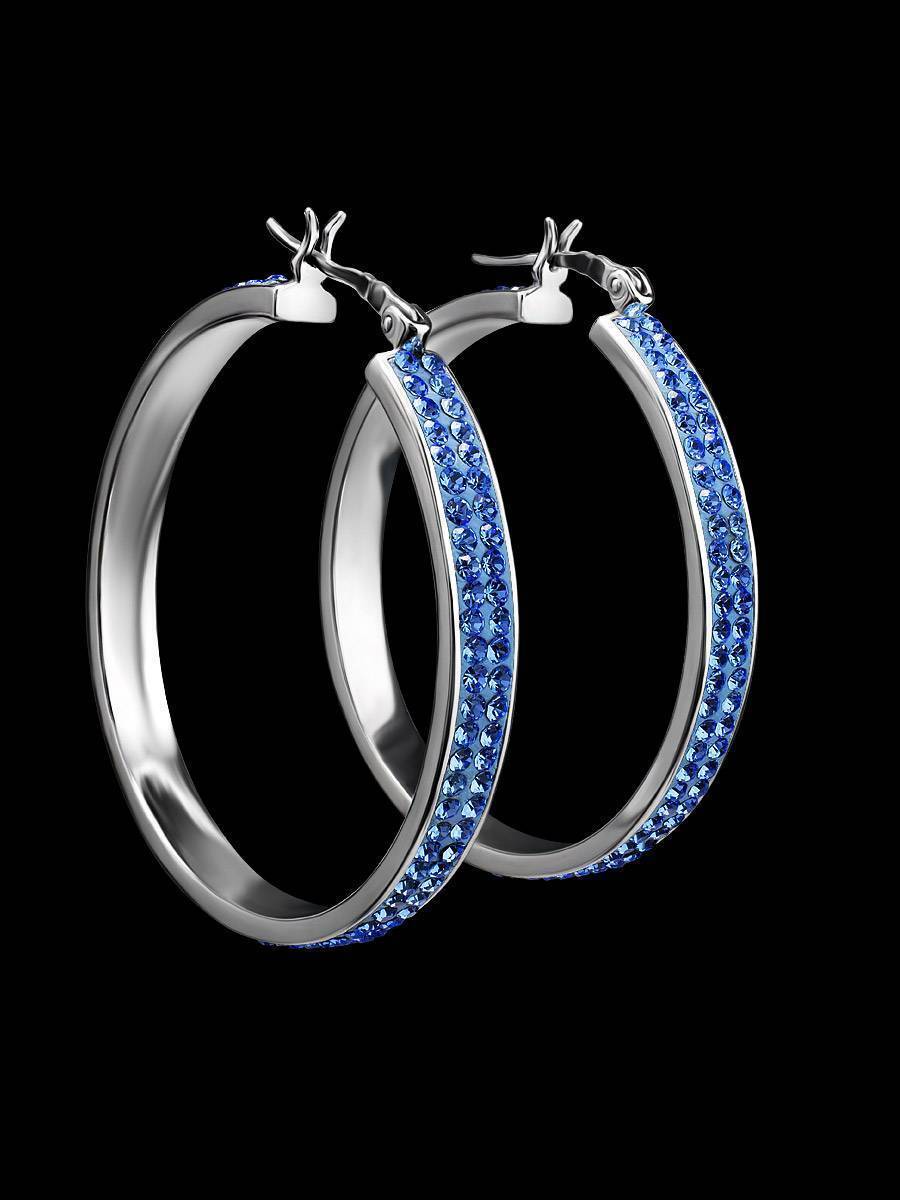 Blue Crystal Hoop Earrings In Silver The Eclat